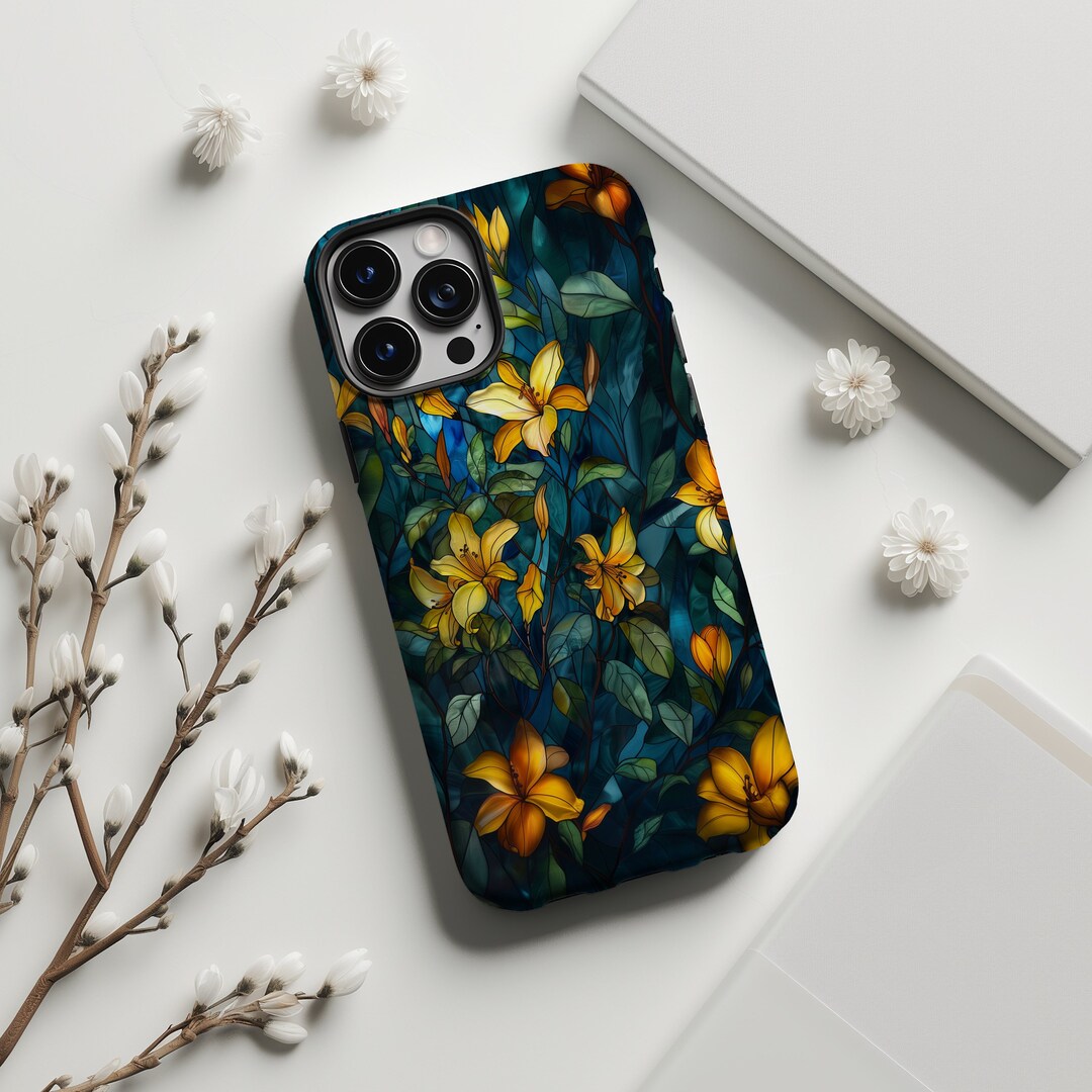 Stained Glass Honeysuckle Phone Case Mosaic Wildflower Phonecase Boho Aesthetic iPhone 13 14 15 ...