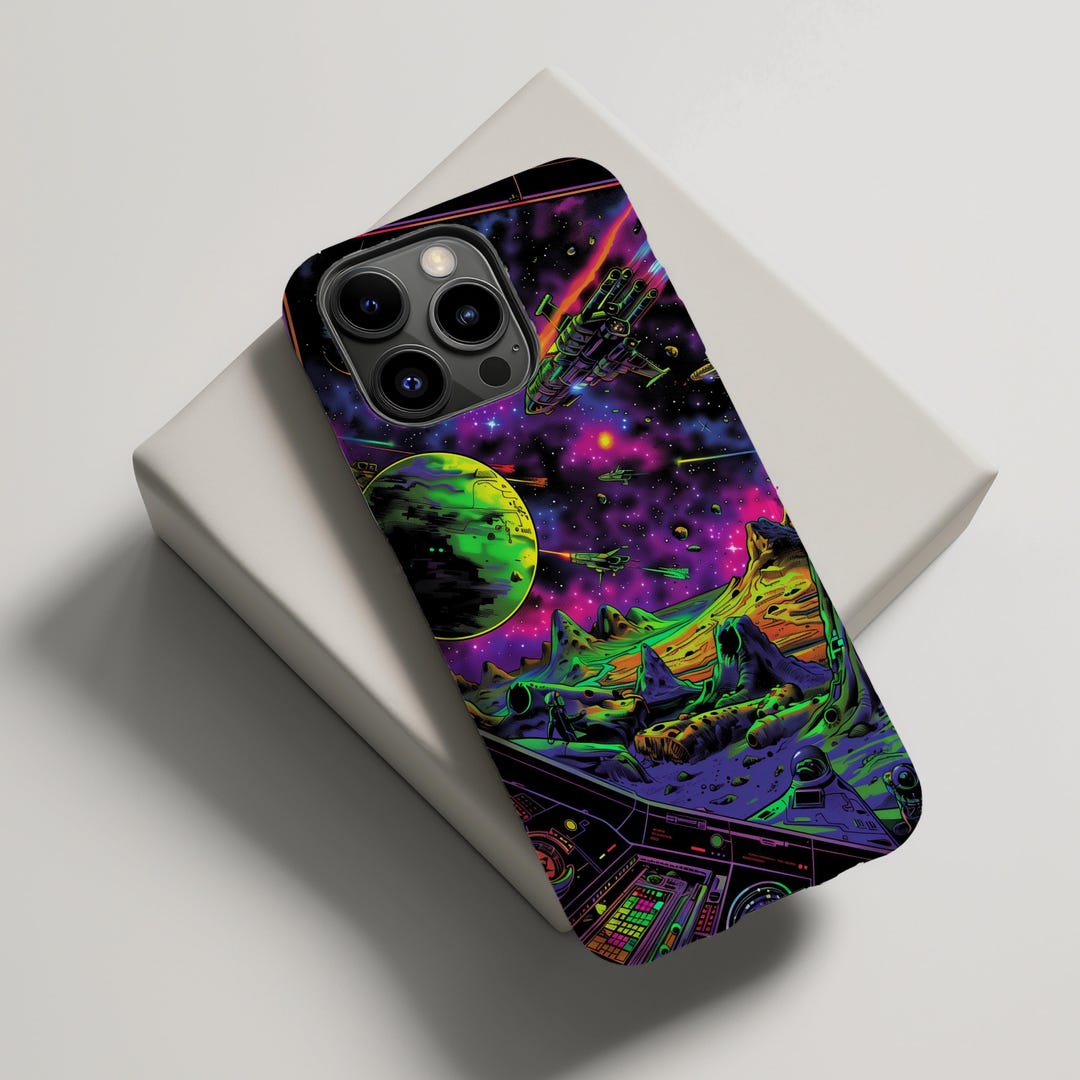 Retro Sci-fi Phone Case Outer Space Art Colorful Neon Galaxy Futuristic ...