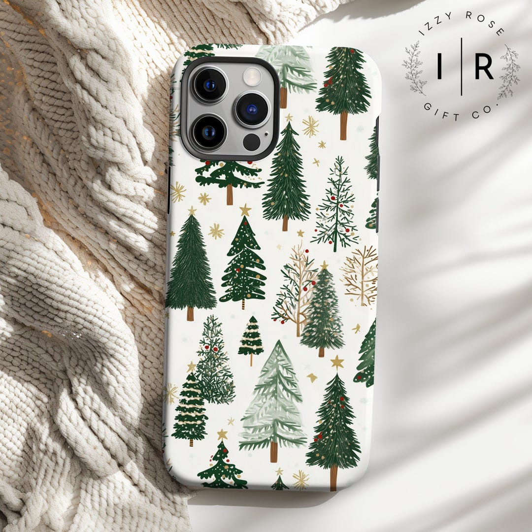 Vintage Christmas Tree Phone Case Snowy Evergreen Pine Winter Forest ...