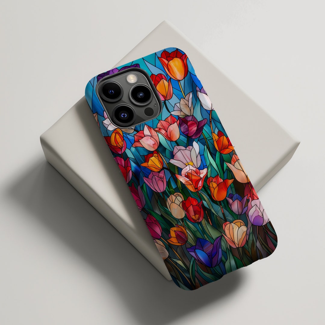 Stained Glass Bright Tulips Phone Case Mosaic Wildflower Summer ...