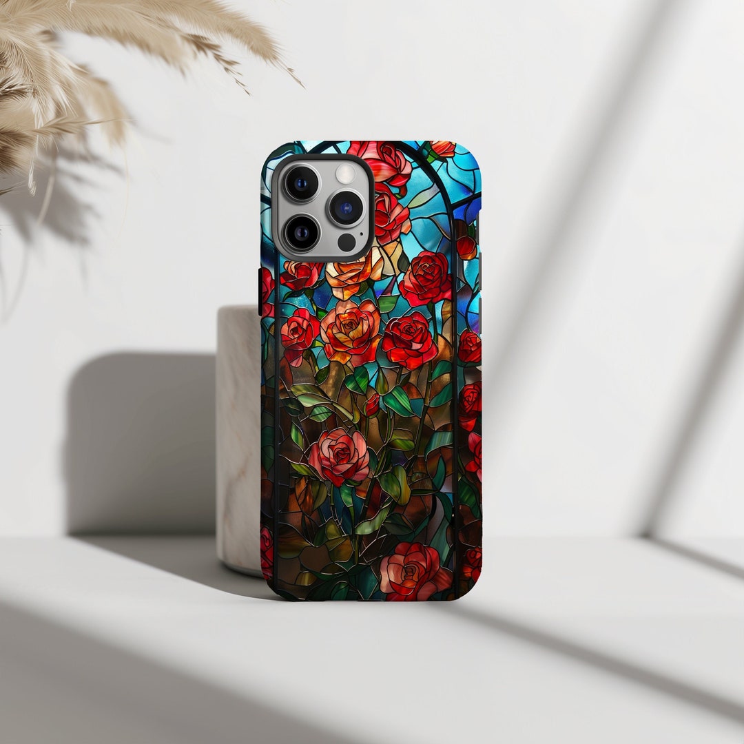 Stained Glass Bright Red Rose Phone Case Mosaic Wildflower Summer ...