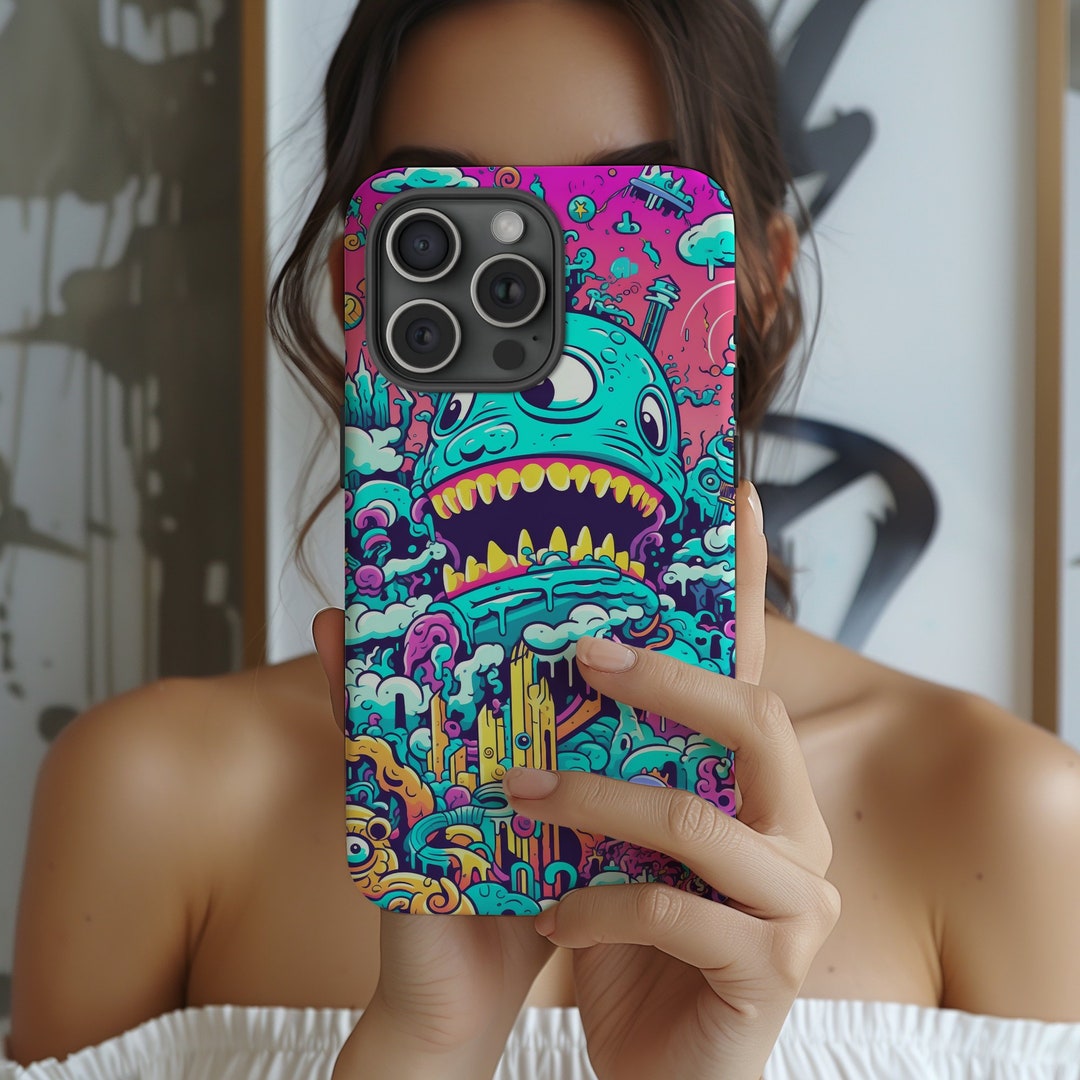 Psychedelic Monster Alien Art Cyberpunk Phone Case, Colorful Aesthetic ...