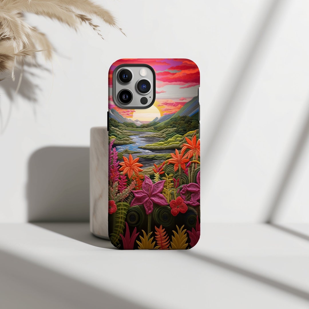 Custom Floral Faux Embroidered Phone Case Mountain Lover Nature ...