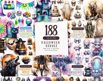 55 PNG Watercolour Pastel Halloween Bundle Clipart Cute Pink - Etsy