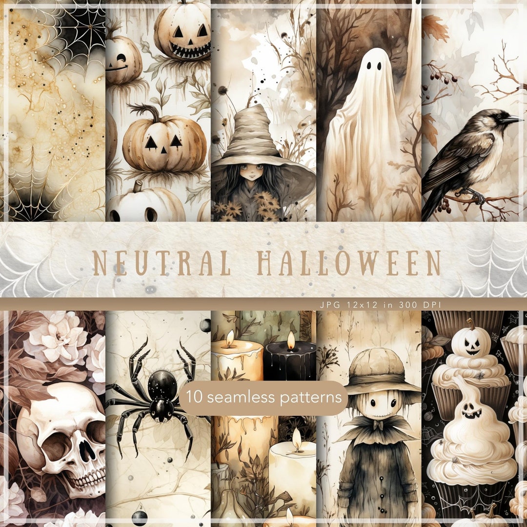 Seamless Cute Neutral Halloween Patterns, Spooky Textures JPEG ...