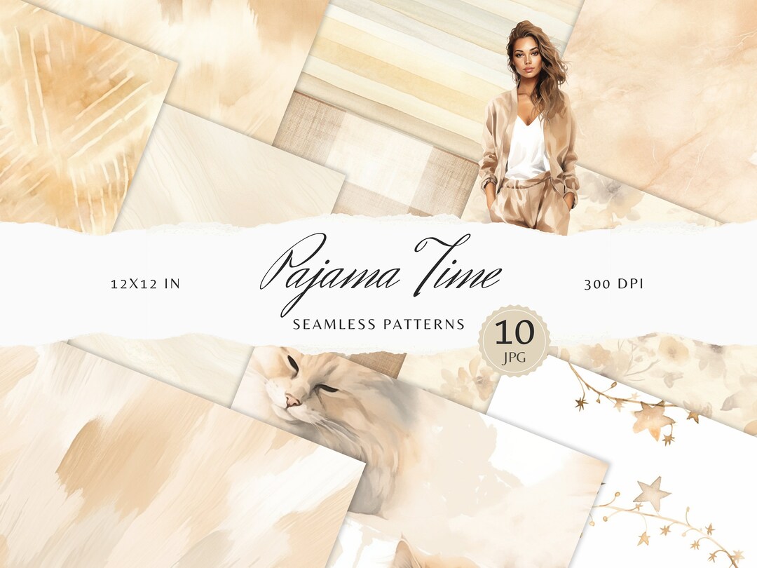 Watercolor Pajama Time Seamless Patterns, Floral Pattern JPEG, Cute ...