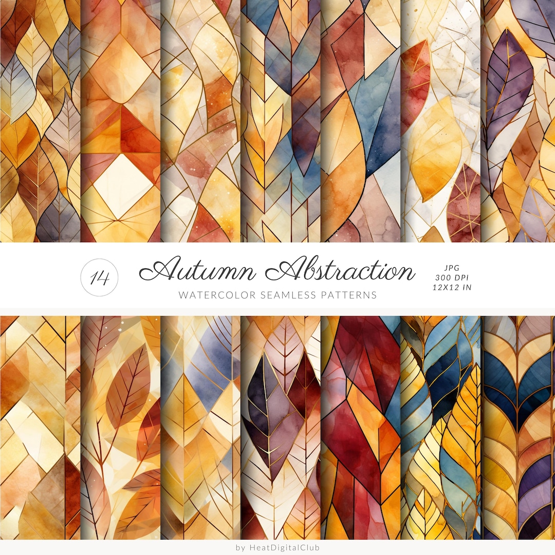 Seamless Watercolor Abstract Fall Patterns, Autumn Art Deco Pattern ...