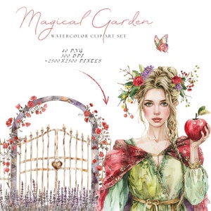 Watercolor Magical Garden Clipart, Fairytale PNG, Magic Creatures Clip ...