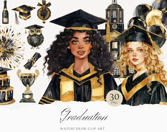 Watercolor Graduation Clipart- Hand Painted Graduation Clipart ...