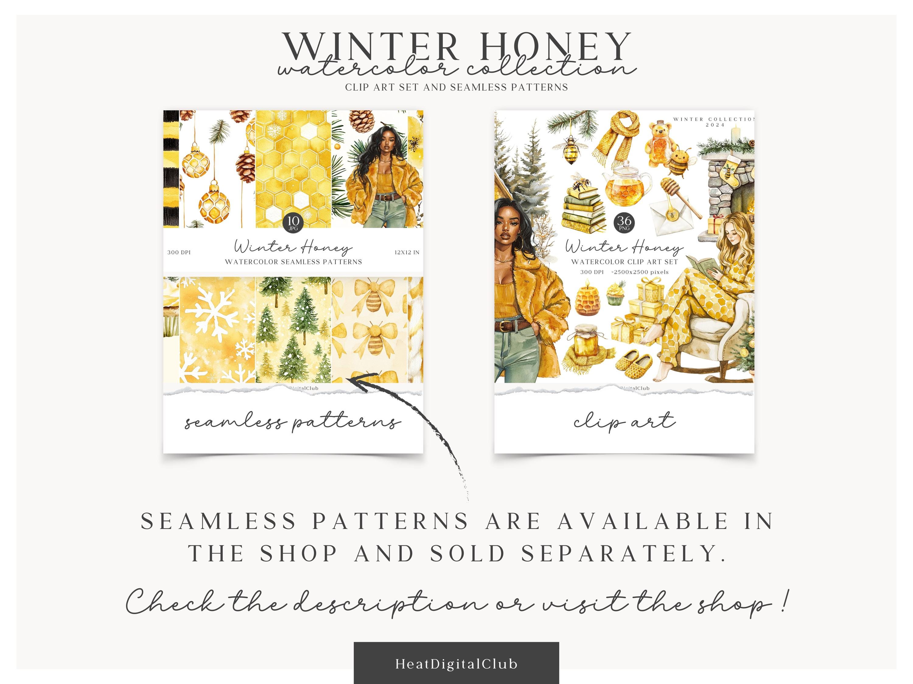 Watercolor Winter Honey Clipart,cozy Winter Cottagecore Clip Art PNG ...