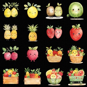 Watercolor Cute Fruits Clipart Bundle, Funny Fruits Berries Clip Art ...