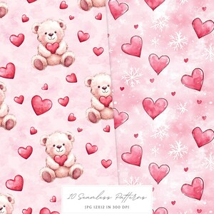 Watercolor Valentines Day Seamless Patterns, Valentines JPG, Love ...