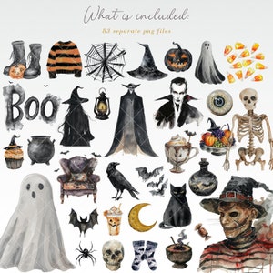 Watercolor Halloween Clipart Bundle, Spooky Season Clip Art, Black Cat ...