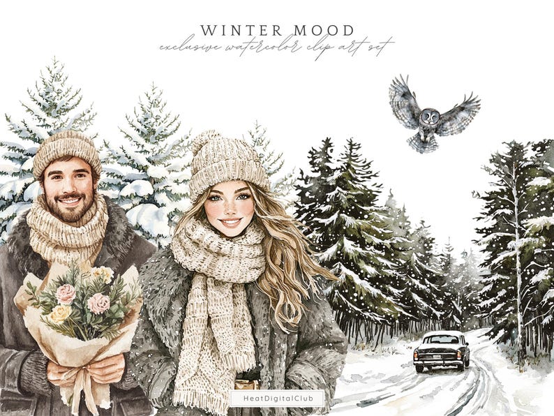 Watercolor Winter Mood Clipart, Cozy Winter Clip Art Bundle, Rustic ...