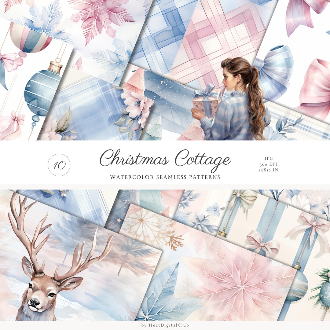 Seamless Watercolor Pastel Christmas Winter Patterns, Floral Snowflakes ...