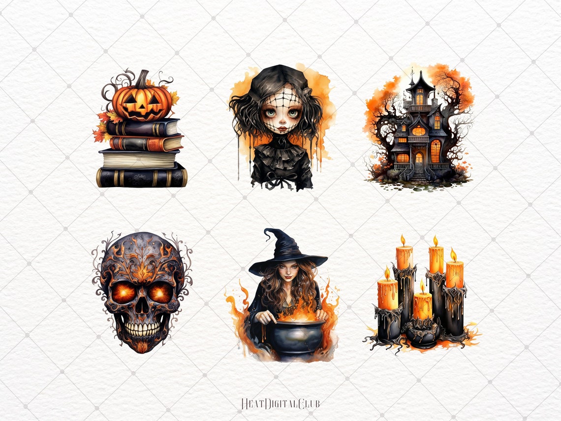 Watercolor Spooky Dark Halloween Witch Clipart Bundle PNG, Witchcraft ...