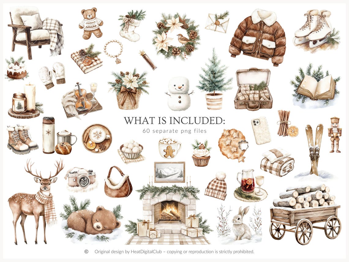 Watercolor Winter Cocoa Clipart Set | Elegant Cozy Winter Christmas PNG ...