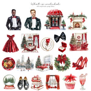 Watercolor Classic Christmas Clipart, Christmas Clip Art, Festive ...