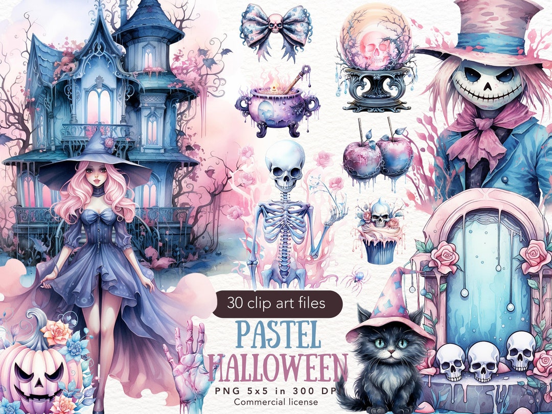 Watercolor Pastel Halloween Clip Art Bundle, Cute Pastelloween Clipart ...