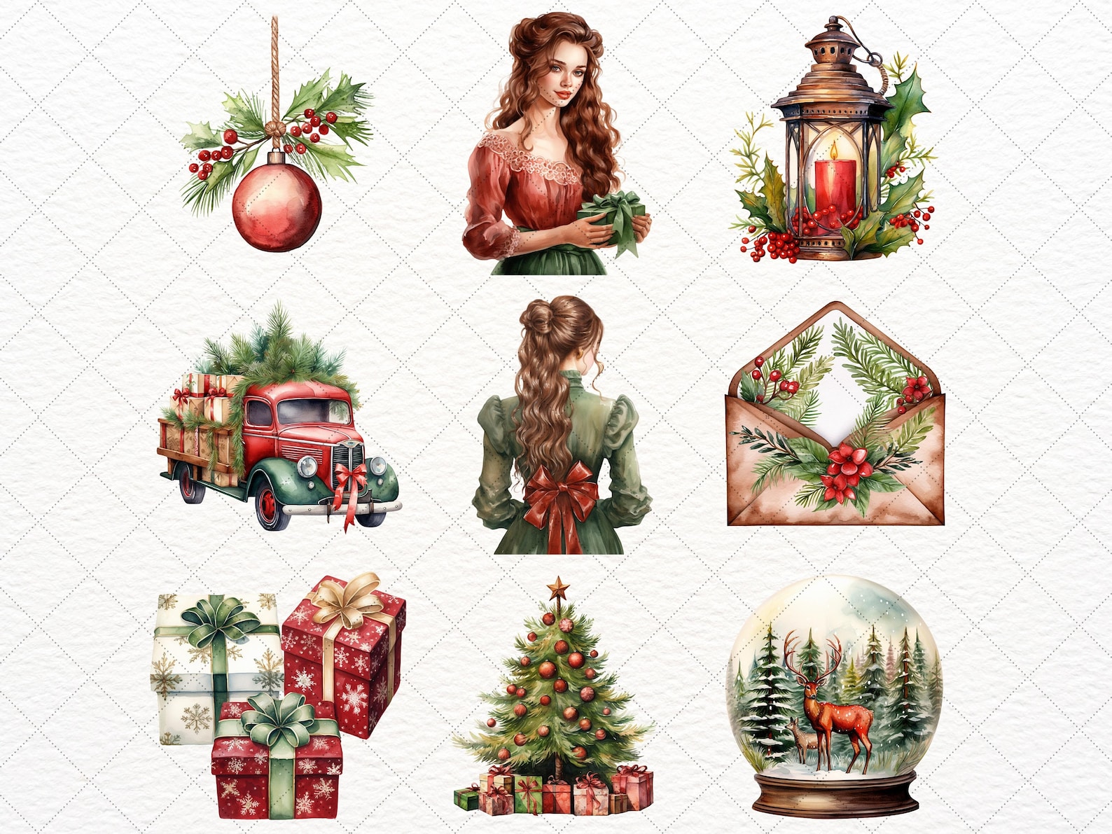 Watercolor Rustic Christmas Clipart Bundle, Farmhouse Holiday Clip Art ...