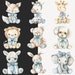 Watercolor Blue Vintage Plush Animals Clipart Bundle, Nursery Animal ...