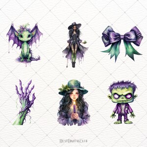 Watercolor Spooky Dark Halloween Witch Clipart Bundle PNG, Witchcraft ...