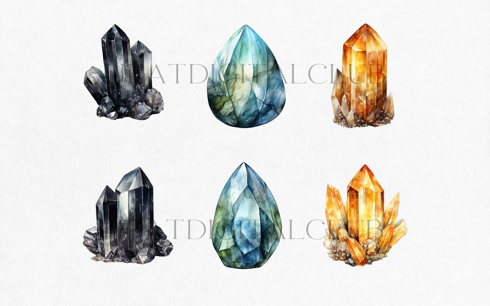 Watercolor Crystals Gemstones Clip Art Crystals and Minerals - Etsy