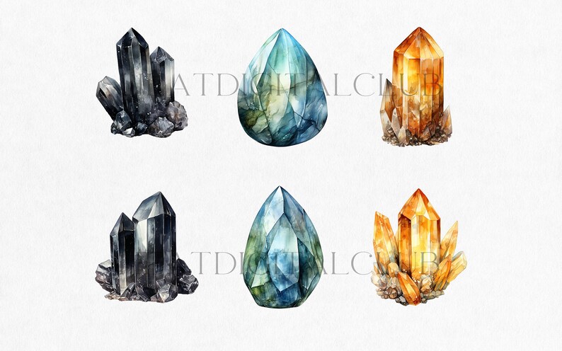 Watercolor Crystals Gemstones Clip Art Crystals and Minerals - Etsy