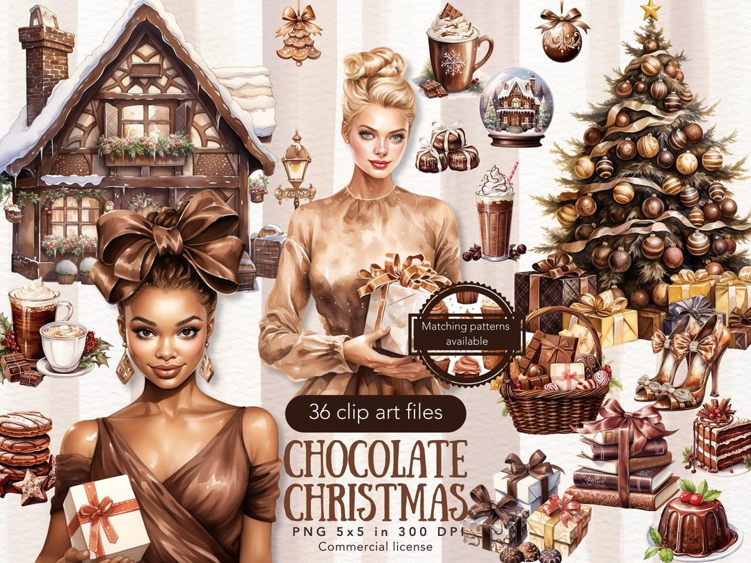 Watercolor Chocolate Christmas Clipart Bundle, Cozy Holiday Clip Art ...