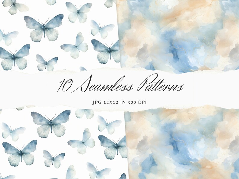 Watercolor Denim Spring Seamless Patterns, Floral Pattern JPEG, Spring ...