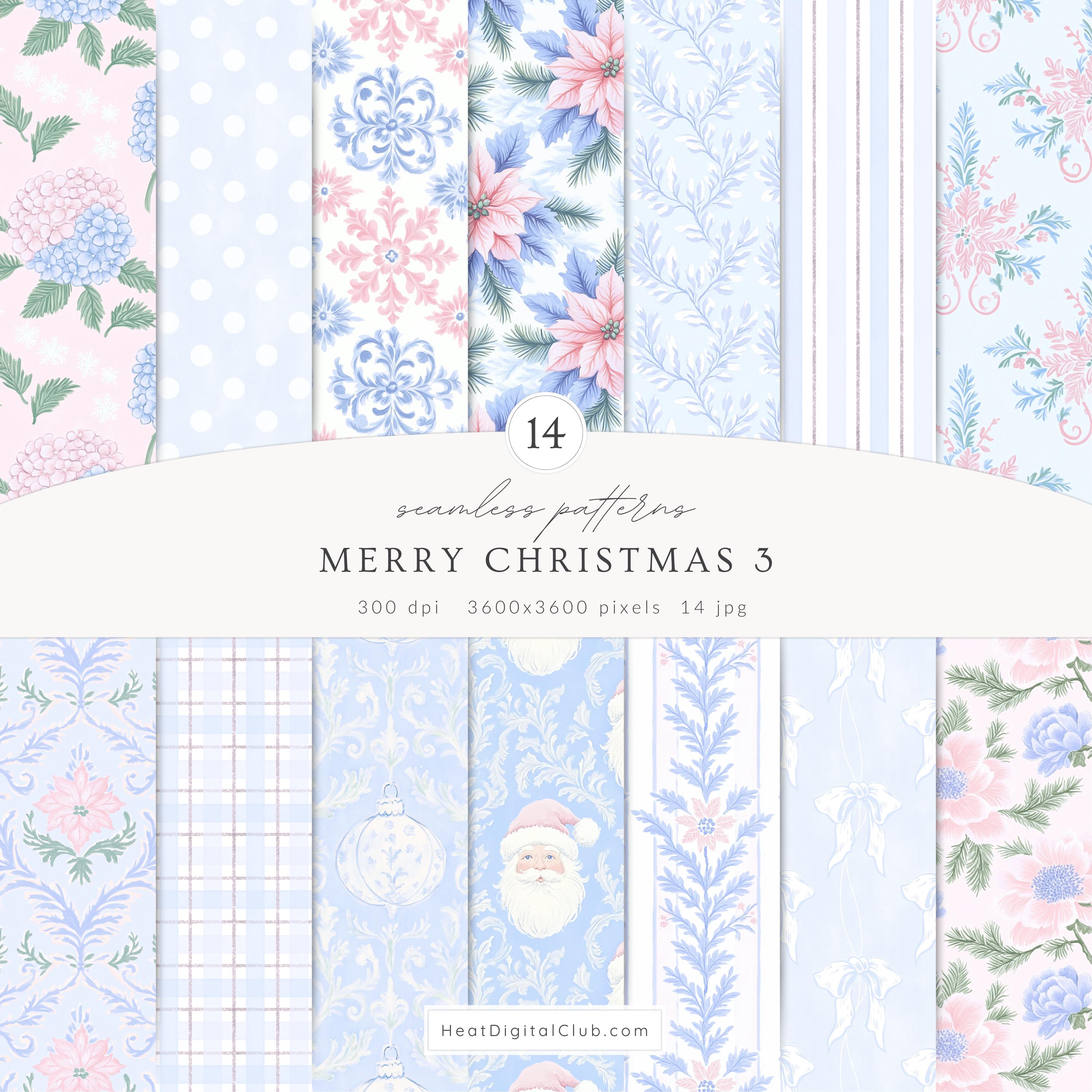 Watercolor Merry Christmas Seamless Patterns, Grandmillennial Holiday ...