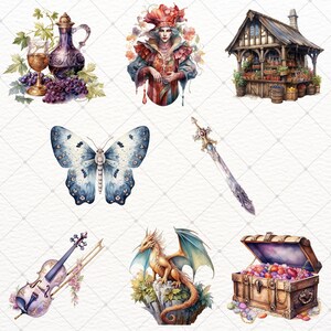 Watercolor Medieval Clipart Bundle PNG, Knights, Castles, Princess ...