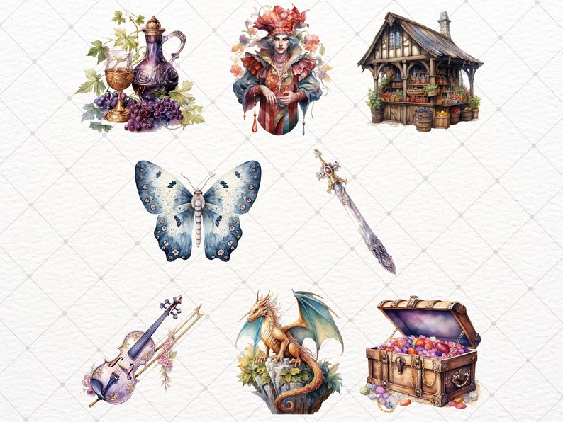 Watercolor Medieval Clipart Bundle PNG Knights Castles - Etsy