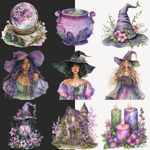 Watercolor Mythical Witch Clipart Bundle, Magic Witch Clip Art PNG ...