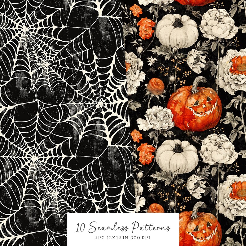 Watercolor Vintage Halloween Seamless Patterns, Classic Spooky Pattern ...