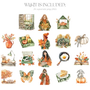 Watercolor Welcome Fall Clipart Bundle, Autumn Clipart PNG, Cozy Fall ...