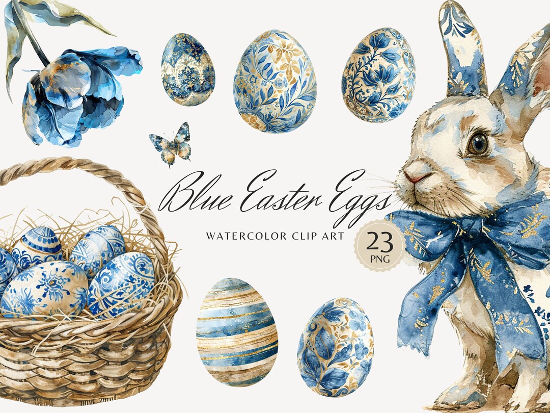 Watercolor Blue Easter Eggs Clipart, Pastel Easter Clip Art, Easter ...