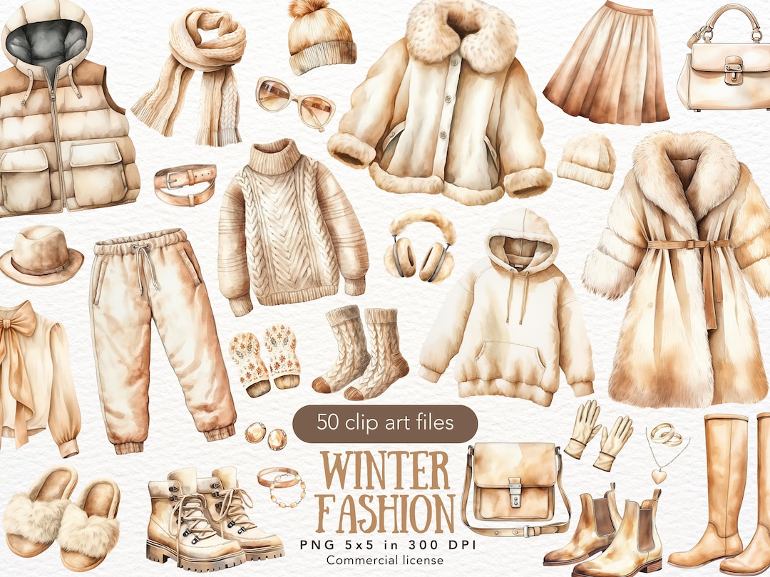 Watercolor Winter Fashion Clipart Bundle, Winter Clothes Clip Art, Cozy ...