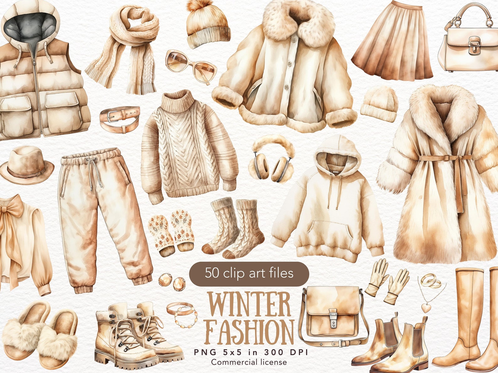 Watercolor Winter Fashion Clipart Bundle, Winter Clothes Clip Art, Cozy ...