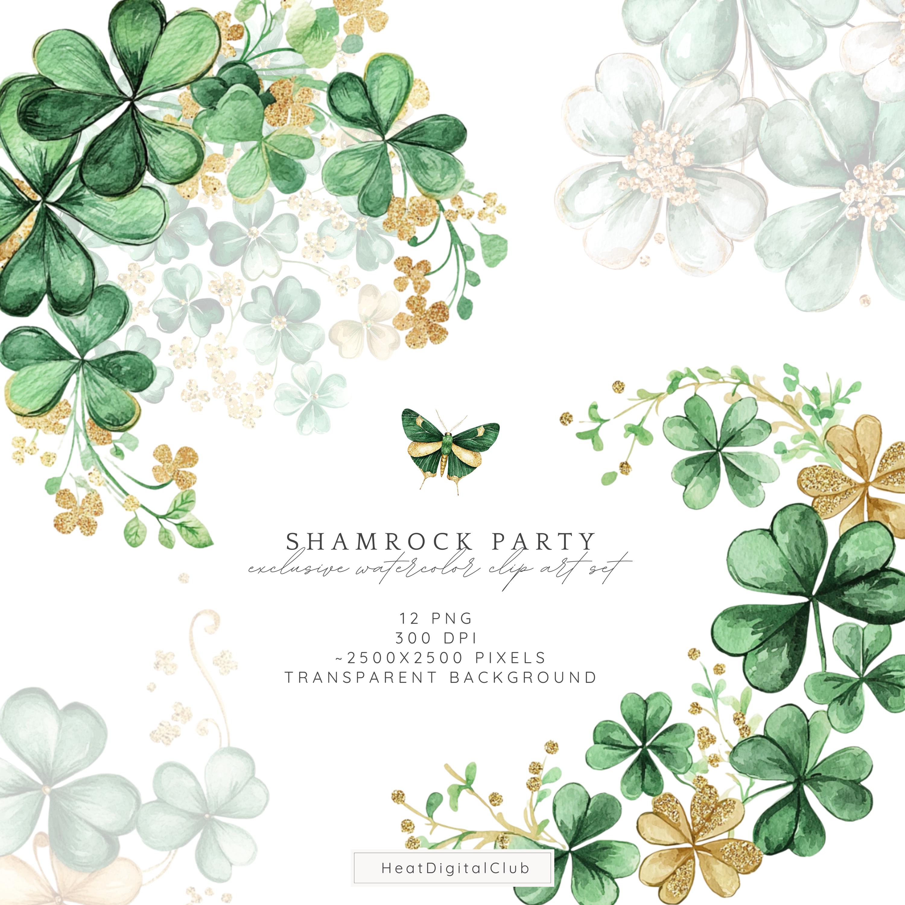 Watercolor Shamrock Party Shamrock Floral Arrangements Clipart, Clover ...