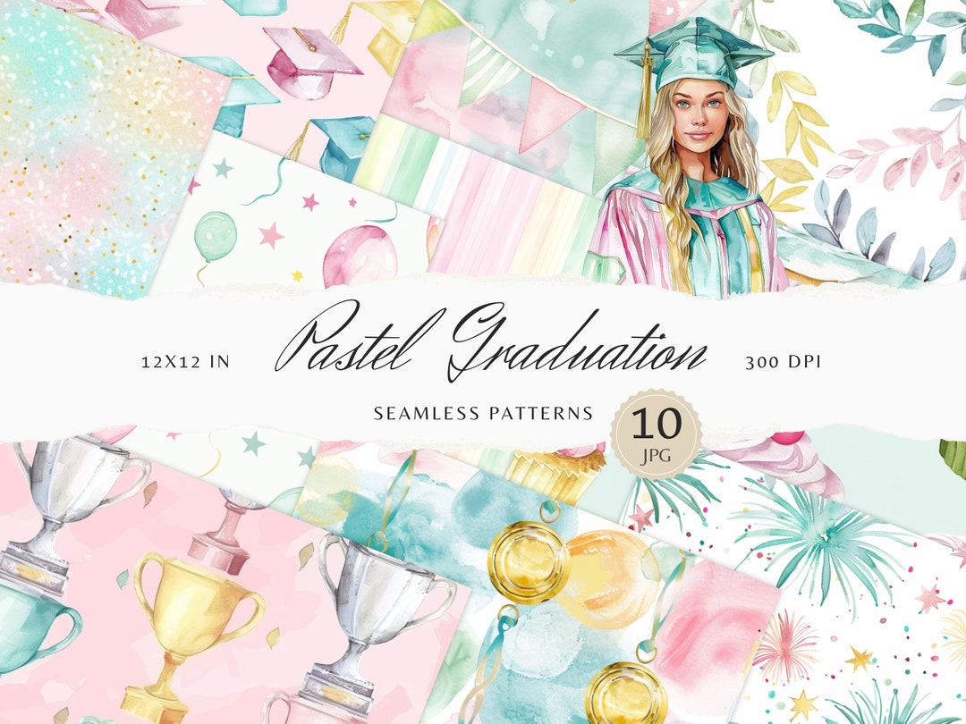 Watercolor Pastel Graduation Seamless Patterns, Pattern JPEG, Stripes ...