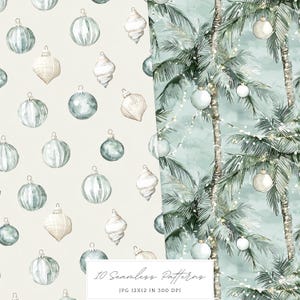 Watercolor Coastal Holidays Seamless Patterns, Ocean JPEG, Christmas ...