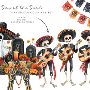 Watercolor Day of the Dead Clipart, Dia De Muertos Clip Art, Mexican ...
