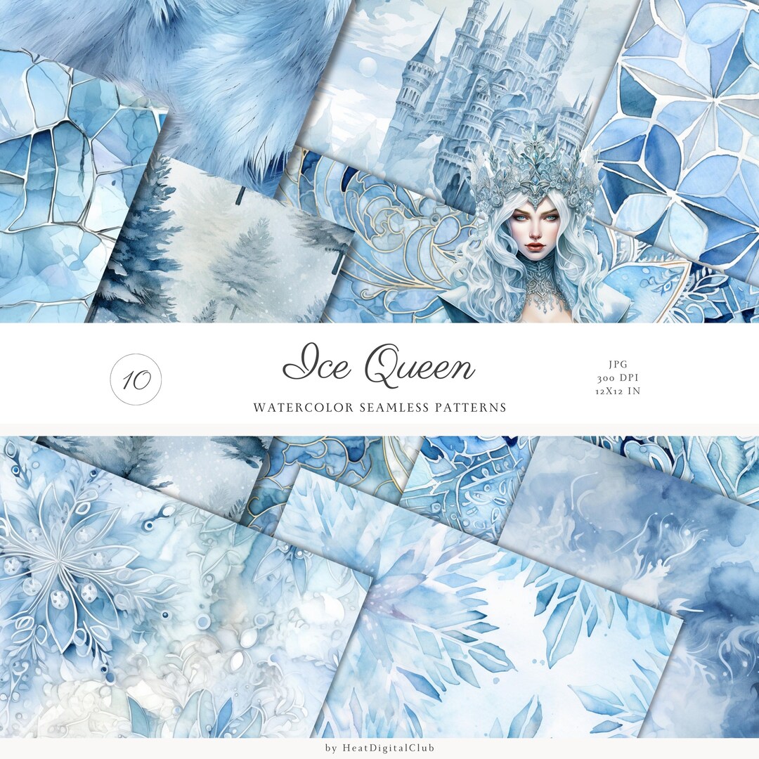 Seamless Watercolor Winter Icy Blue Patterns, Frosty Snowflakes Royal ...