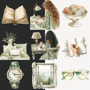 Watercolor Green Planner Lover Clipart, Planner Clip Art, Planner Girl ...