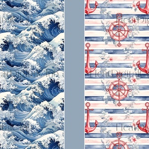 10 Seamless Watercolor Nautical Patterns, Romantic Navy Digital ...