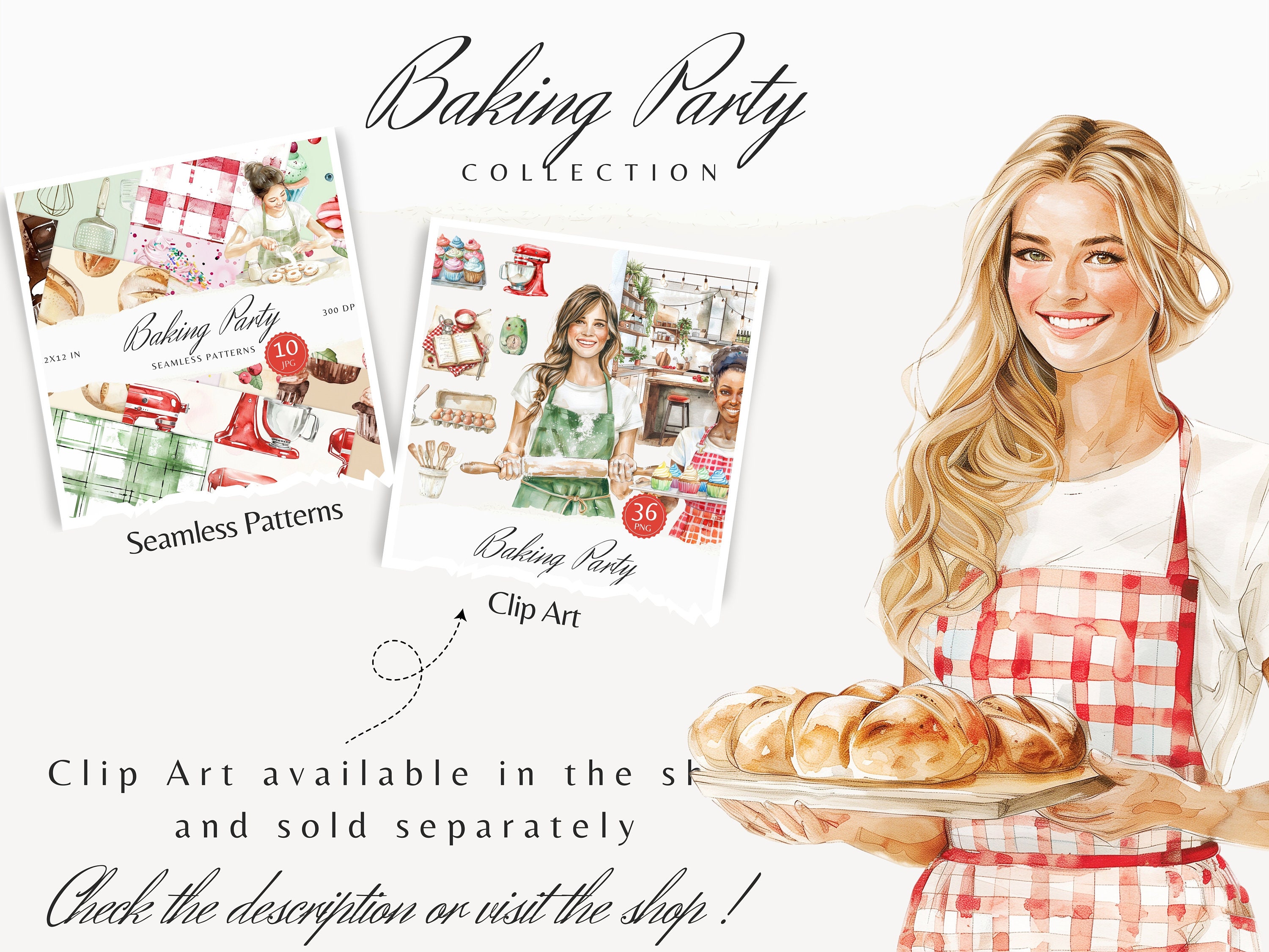 Watercolor Baking Party Seamless Patterns, Bakery Pattern JPEG ...