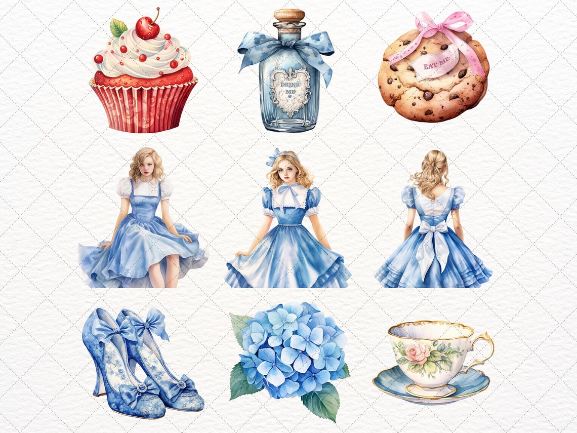 Watercolor Alice in Wonderland Clipart, Alice Clip Art, Alice ...
