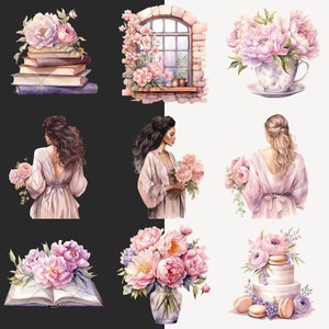 Watercolor Peony Spring Clipart, Cozy Spring Clip Art, Floral Graphics ...