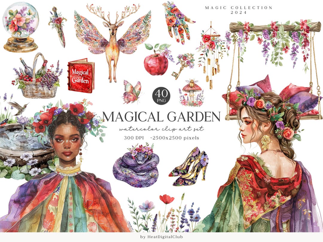 Watercolor Magical Garden Clipart, Fairytale PNG, Magic Creatures Clip ...